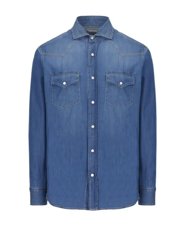 Brunello Cucinelli Logo Denim Shirt - Blue