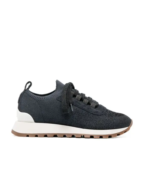 Brunello Cucinelli Knit Lace-up Sneakers - Black