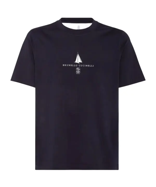 Brunello Cucinelli Logo Printed Crewneck T-shirt