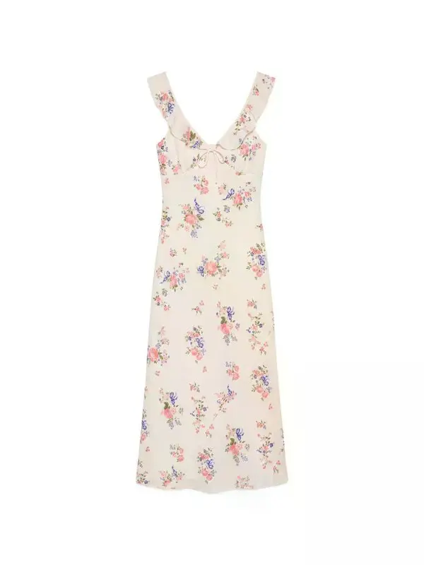 REFORMATION Teleia Floral-print Ruffled Midi Dress - Neutrals