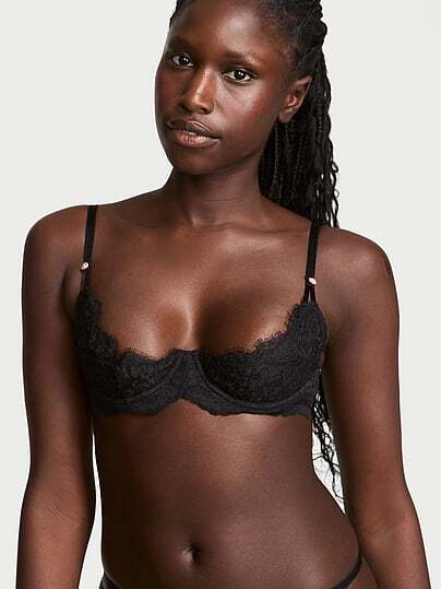 Victoria's Secret Dream Angels Wicked Unlined Lace Peekaboo Balconette Bra - Black