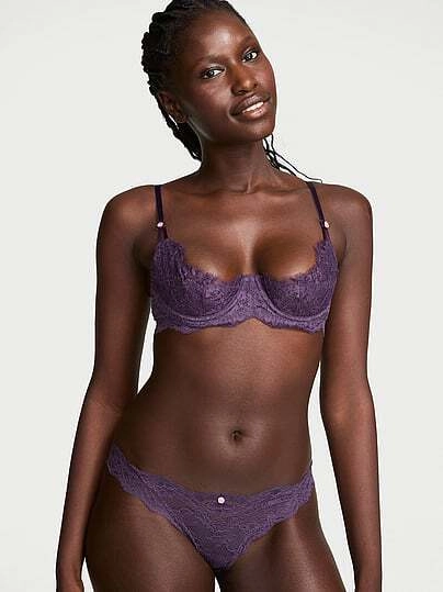 Victoria's Secret Dream Angels Wicked Unlined Lace Peekaboo Balconette Bra - Purple
