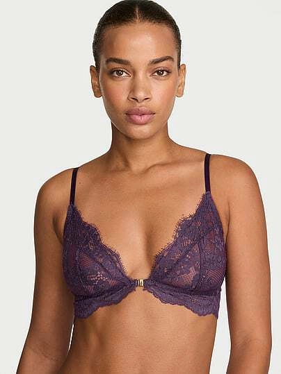 Victoria's Secret Dream Angels Lace Unlined Front-close Bralette - Purple