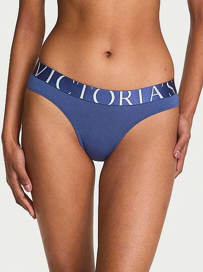 Victoria's Secret Cotton Exploded Logo Ultra-low Cheeky Panty - Blue