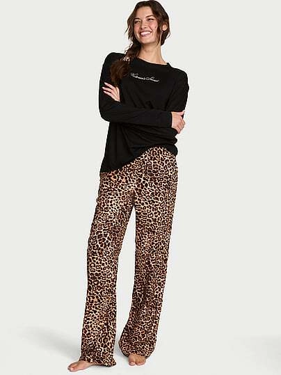 Victoria's Secret Flannel Long Tee-jama Set - Black