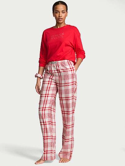 Victoria's Secret Cozyflannel™ Long Tee-jama & Scrunchie Set - Red