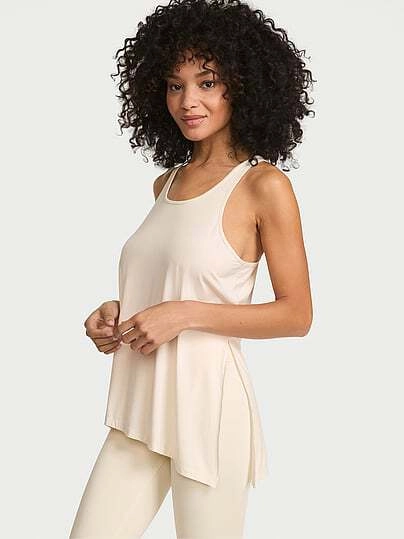 Victoria's Secret Vsx Drapey Knit Side-slit Tank Top - Beige