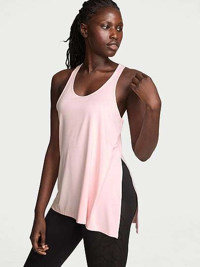 Victoria's Secret Vsx Drapey Knit Side-slit Tank Top - Pink