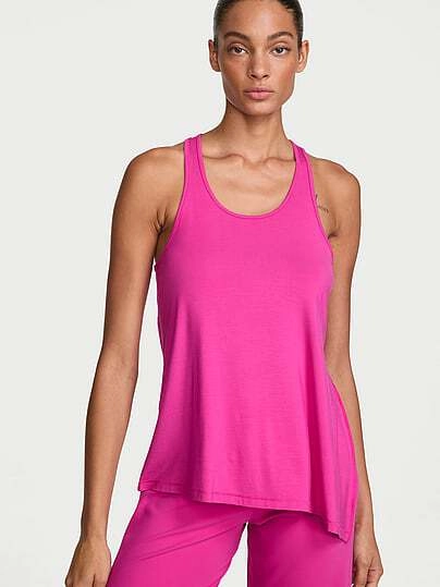 Victoria's Secret Vsx Drapey Knit Side-slit Tank Top - Pink