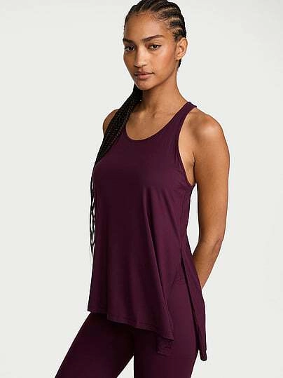 Victoria's Secret Vsx Drapey Knit Side-slit Tank Top - Purple