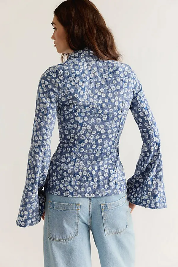 Free People We The Free Mod Mix Printed Button Down Top - Sky Combo
