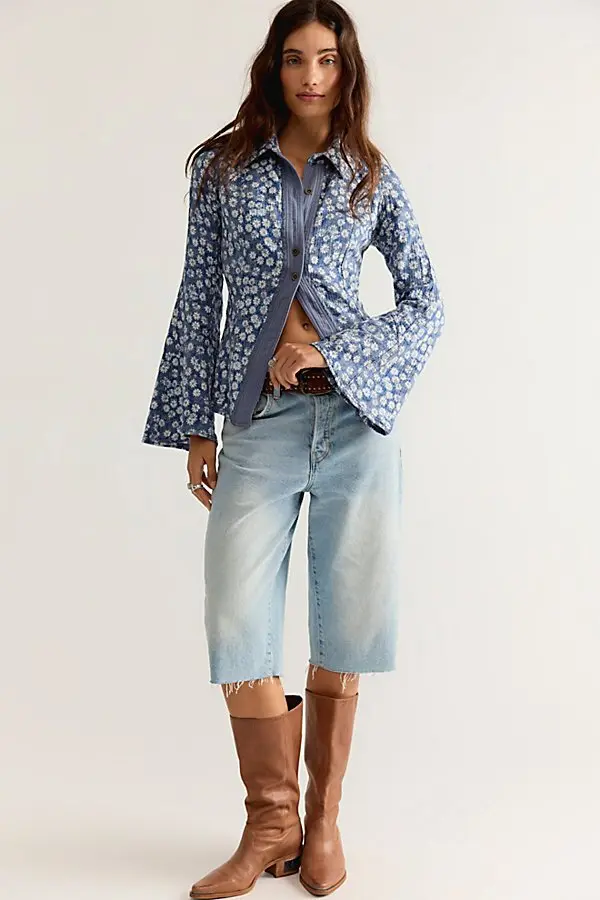Free People We The Free Mod Mix Printed Button Down Top - Sky Combo