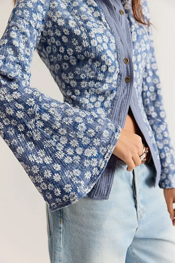 Free People We The Free Mod Mix Printed Button Down Top - Sky Combo