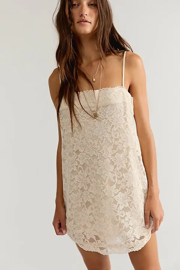 Free People Lace Take Me With You Mini Dress - White Swan