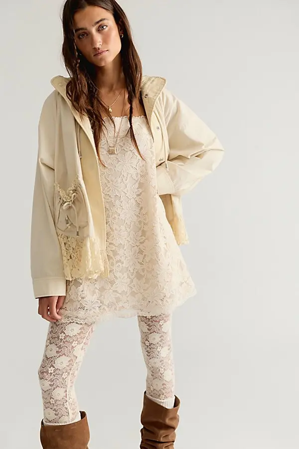 Free People Lace Take Me With You Mini Dress - White Swan