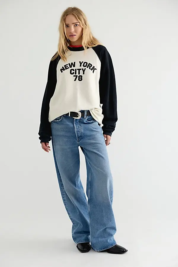 The Original Retro Brand New York Raglan Crewneck Sweatshirt - Navy