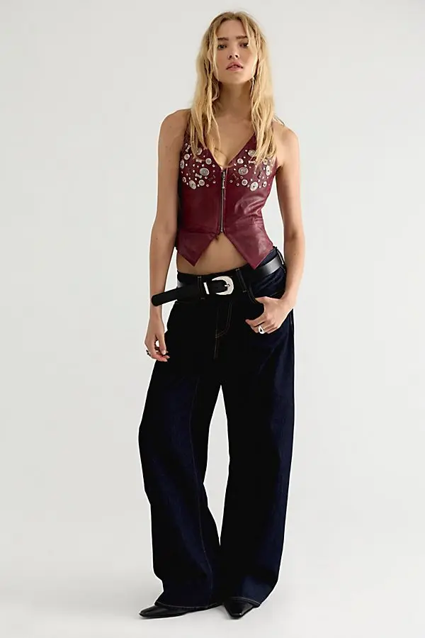 Free People Understated Leather Concho Leather Top
