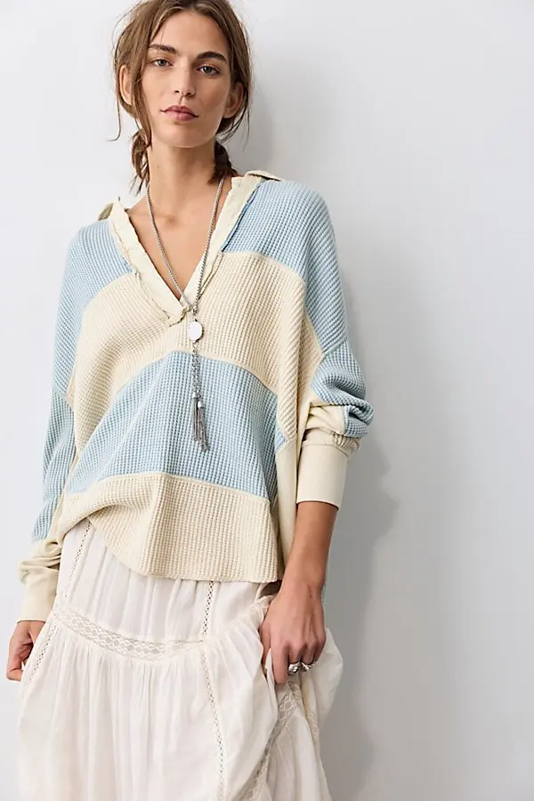 Free People Fp One Blake Rugby Thermal - Sky Combo