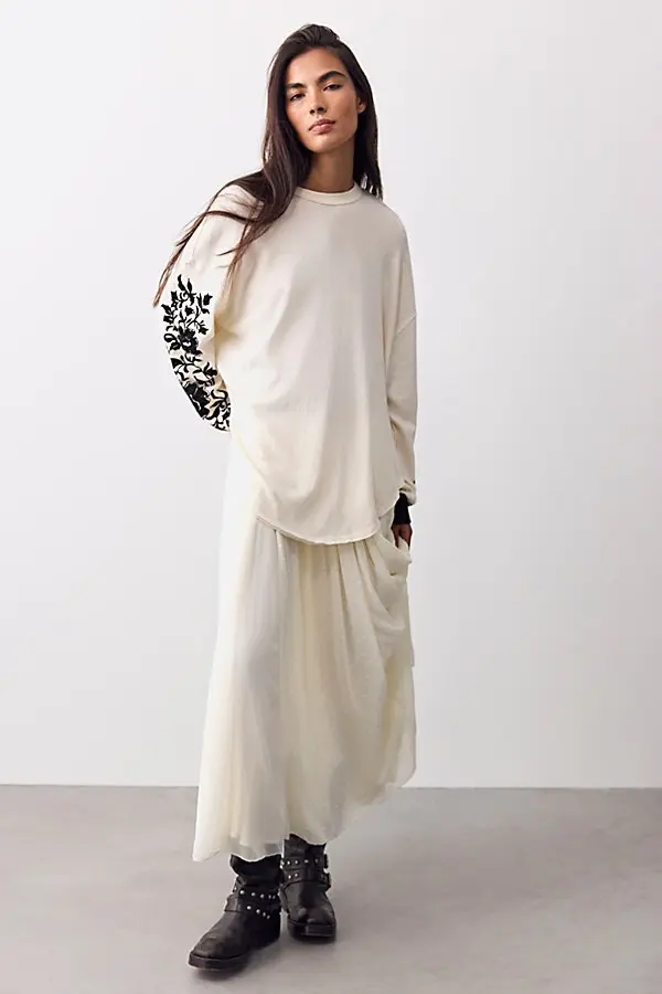 Free People We The Free Flora Oversized Long Sleeve Tee - Dust Combo