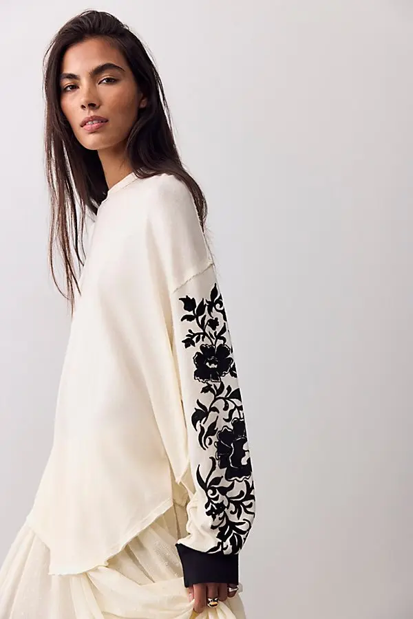 Free People We The Free Flora Oversized Long Sleeve Tee - Dust Combo