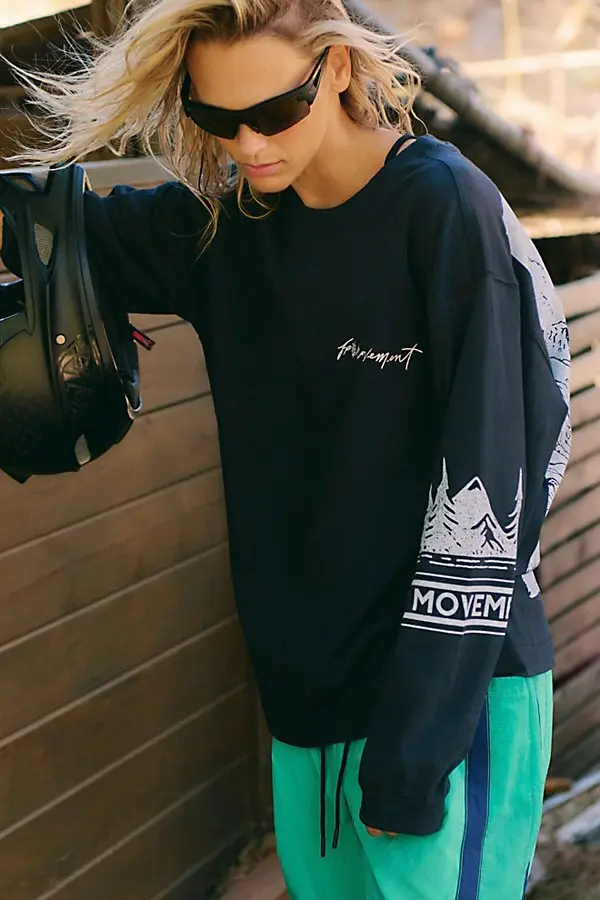 Free People Hustle Scenic Logo Layer - Mountain Black Combo