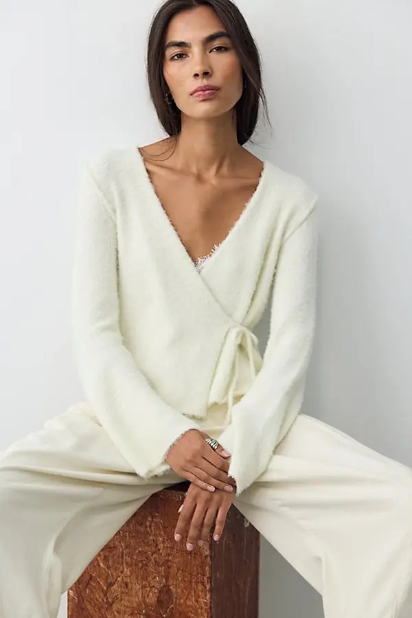 Free People Snowfall Wrap Sweater - Snow Mint Combo