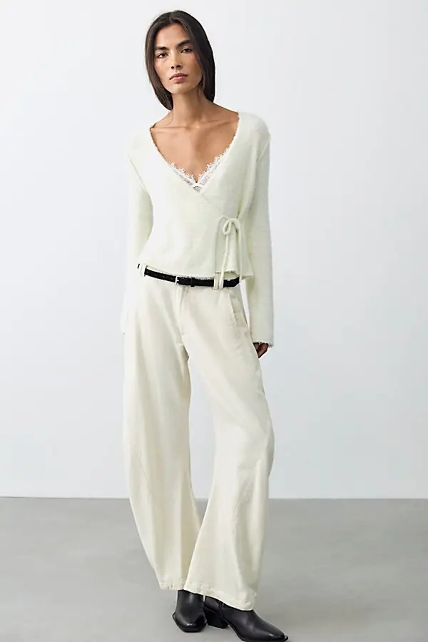Free People Snowfall Wrap Sweater - Snow Mint Combo