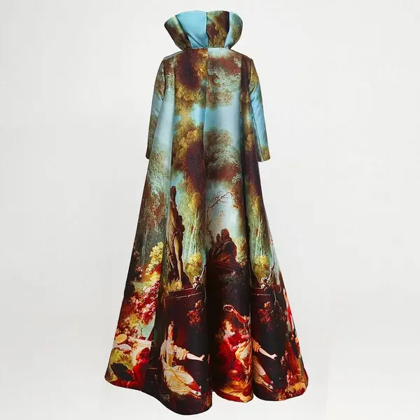 MAXJENNY Royal Print Long Coat – Sculptural Collar