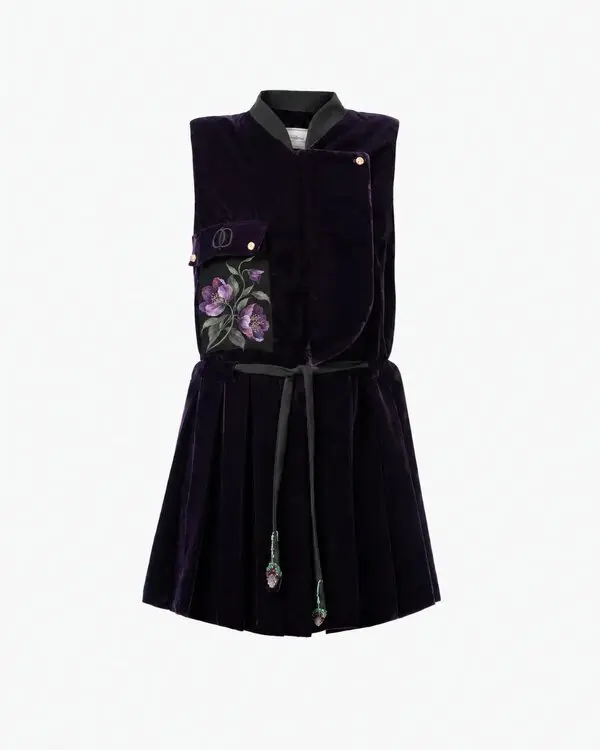 RONDOOZ Hand Painted Velvet Mini Dress With Hand Applied Embellishment