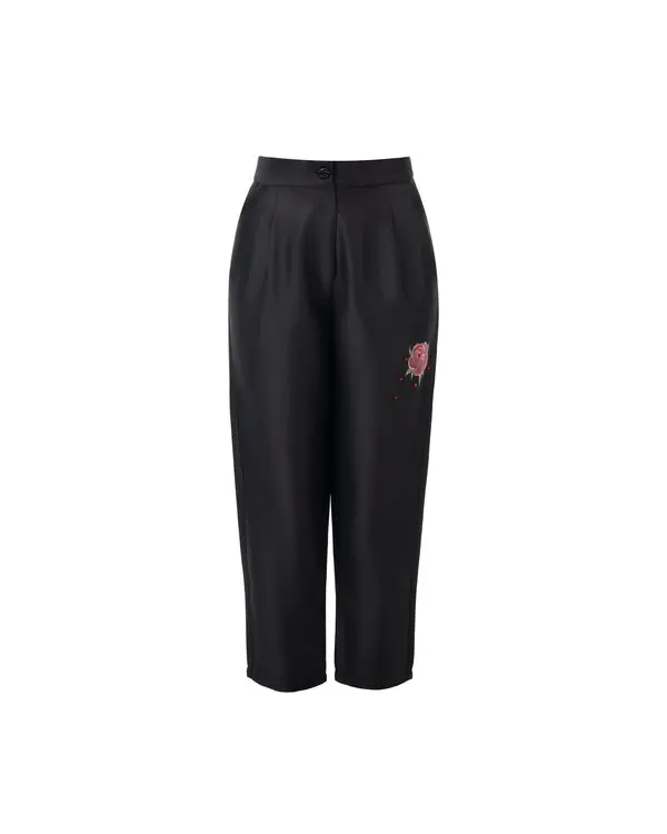 RONDOOZ Hand Painted Satin Straight-leg Trousers With Hand Applied Embellishment