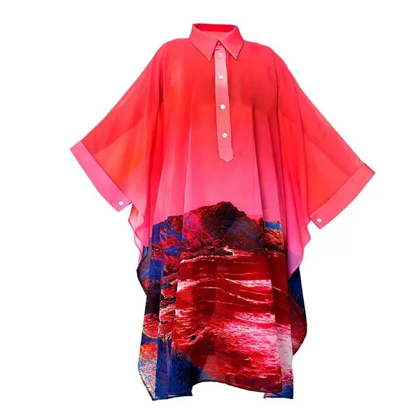 MAXJENNY Kaftan Blue Landscape - Red