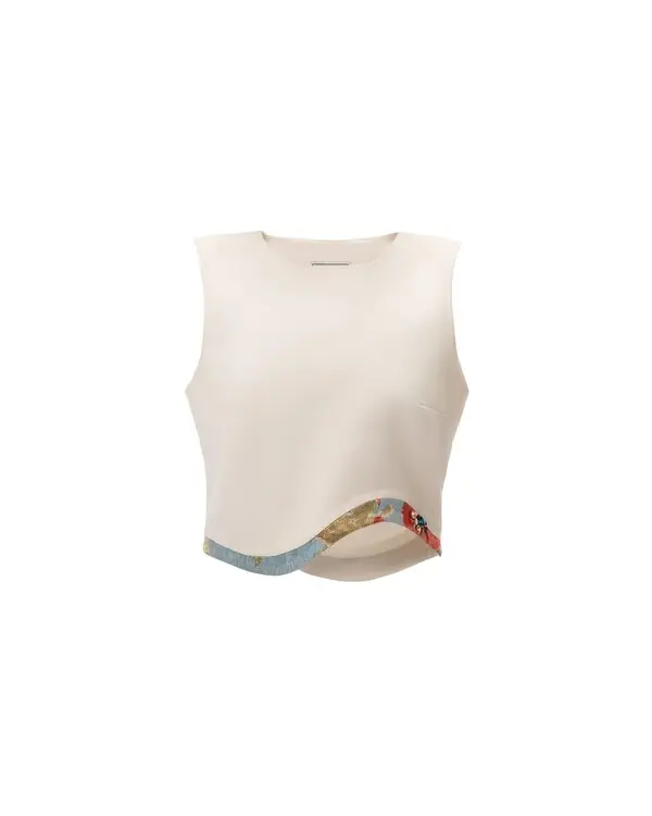 RONDOOZ Hand Painted Crepe Crop Top With Gobelin Jacquard & Hand Applied Embellishment