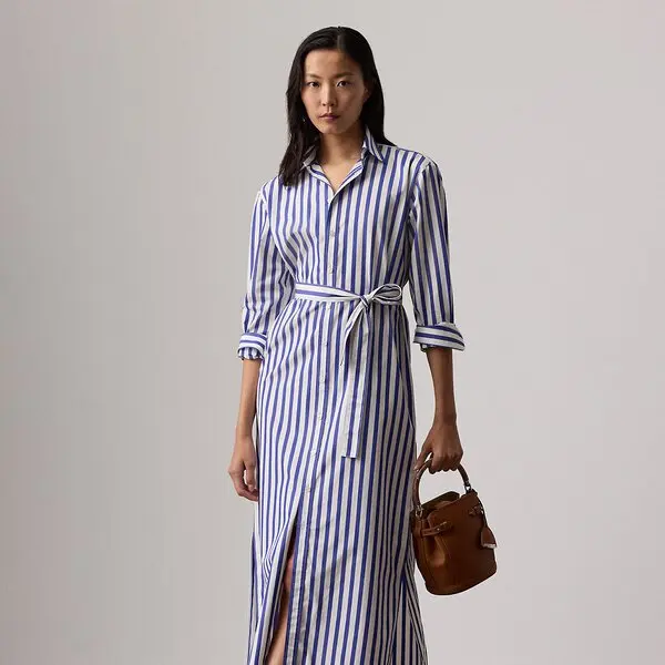 Ralph Lauren Vicki Striped Cotton Day Dress - White/classic Blue