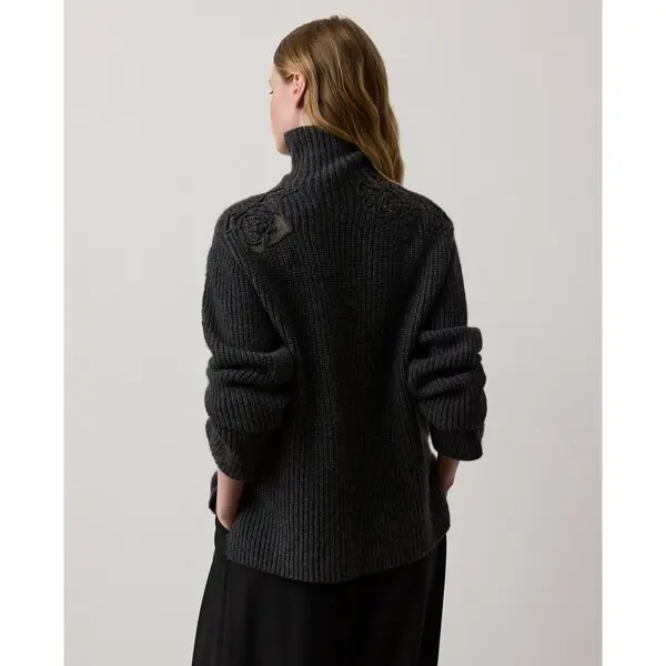 Ralph Lauren Embroidered Cashmere Funnelneck Sweater