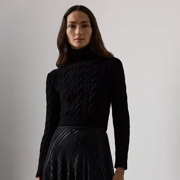 Ralph Lauren Silk-blend Cropped Turtleneck Sweater - Black