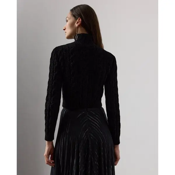 Ralph Lauren Silk-blend Cropped Turtleneck Sweater - Black