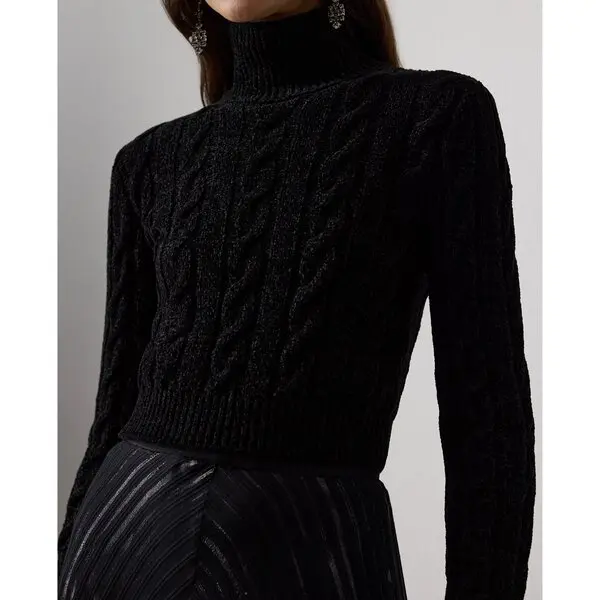 Ralph Lauren Silk-blend Cropped Turtleneck Sweater - Black