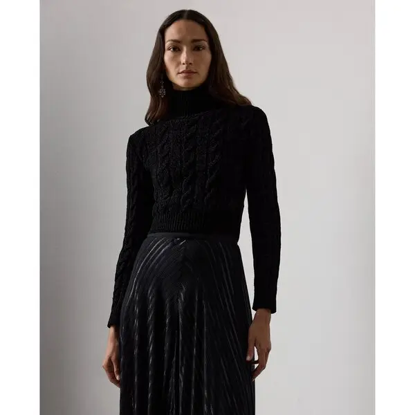 Ralph Lauren Silk-blend Cropped Turtleneck Sweater - Black