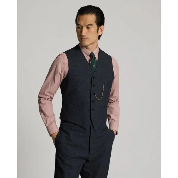 Ralph Lauren Indigo Checked Herringbone Vest