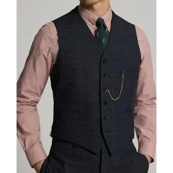 Ralph Lauren Indigo Checked Herringbone Vest