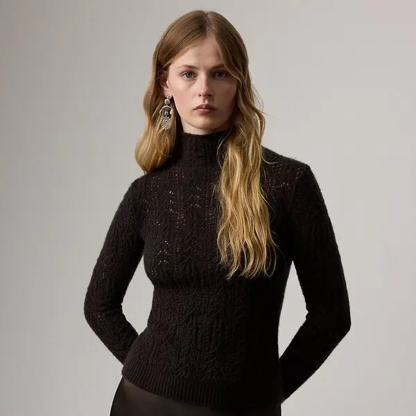 Ralph Lauren Cashmere Pointelle Funnelneck Sweater - Dark Brown