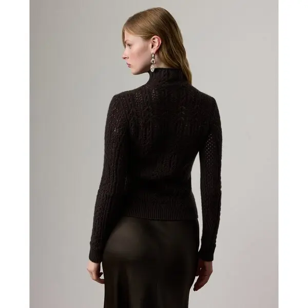Ralph Lauren Cashmere Pointelle Funnelneck Sweater - Dark Brown