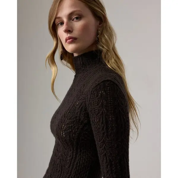 Ralph Lauren Cashmere Pointelle Funnelneck Sweater - Dark Brown