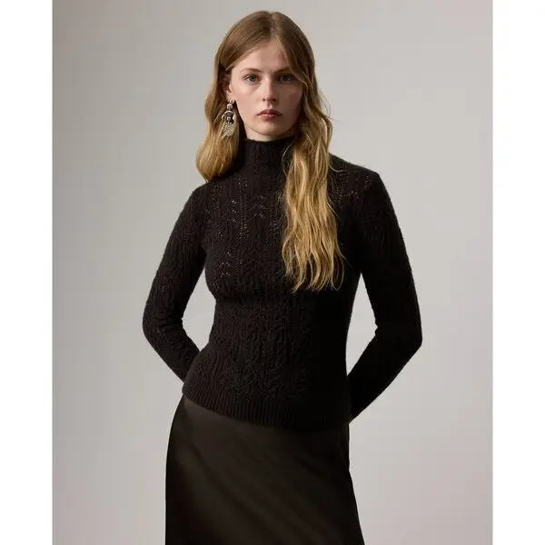 Ralph Lauren Cashmere Pointelle Funnelneck Sweater - Dark Brown