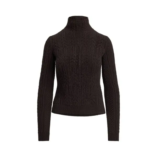 Ralph Lauren Cashmere Pointelle Funnelneck Sweater - Dark Brown