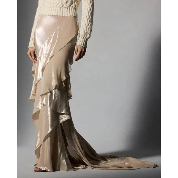 Ralph Lauren Neeva Striped Metallic Chiffon Maxiskirt