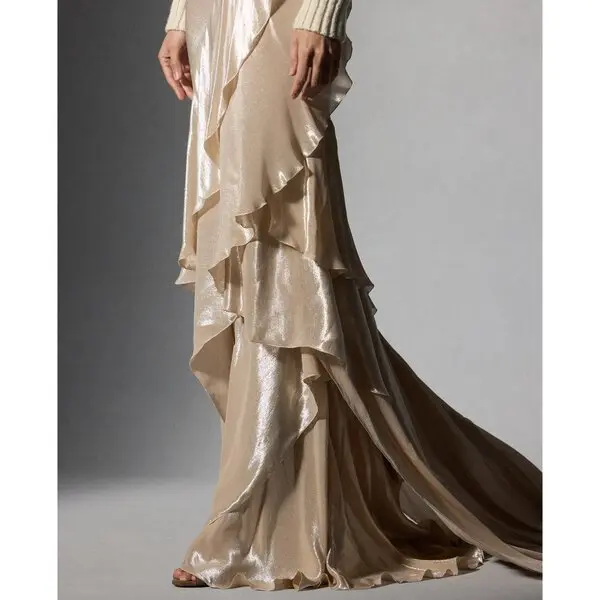 Ralph Lauren Neeva Striped Metallic Chiffon Maxiskirt