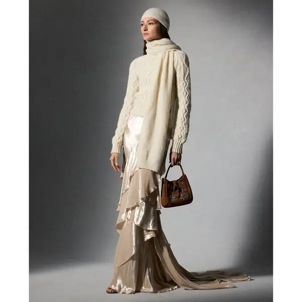 Ralph Lauren Neeva Striped Metallic Chiffon Maxiskirt