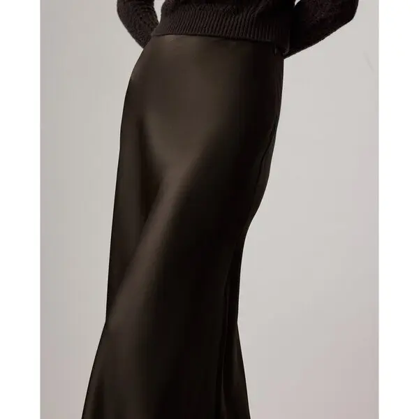 Ralph Lauren Masina Stretch Satin Skirt - Dark Brown