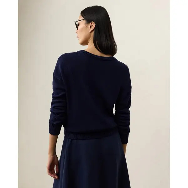 Ralph Lauren Silk Jersey V-neck Sweater - Lux Navy
